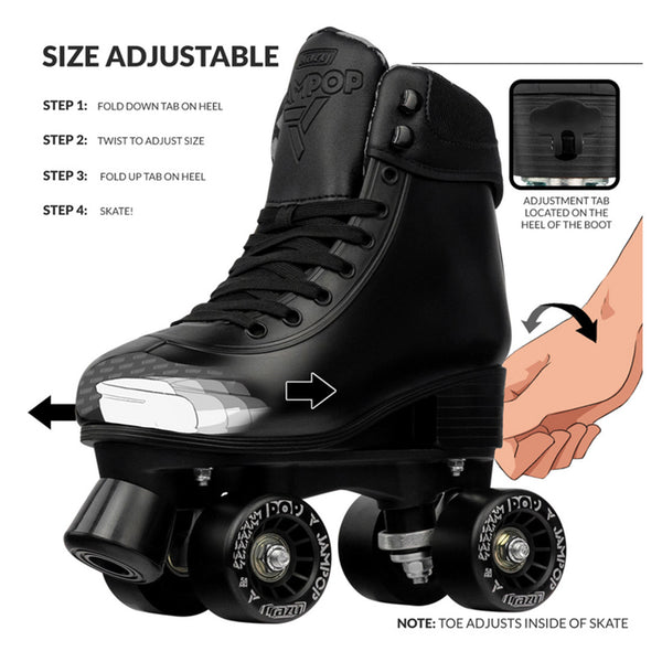 Crazy Jam Pop Black - Kids Adjustable - Skater HQ